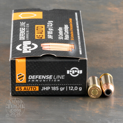 45 ACP (Auto) Ammo - 50 Rounds of 185 Grain Jacketed Hollow-Point (JHP ...