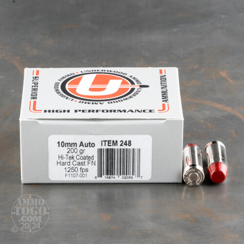 10mm Auto Ammo - 20 Rounds of 200 Grain Hard Cast by Underwood