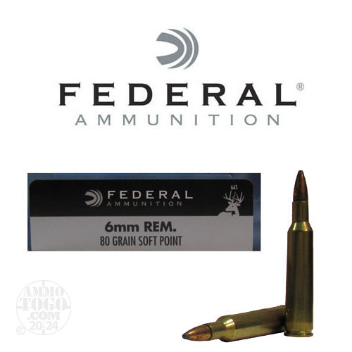 6mm Remington Ammo - 20 Rounds of 80 Grain Soft-Point (SP) by Federal