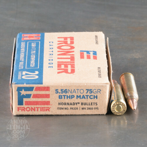5.56x45mm Ammunition for Sale. Hornady 75 Grain Hollow-Point Boat Tail ...