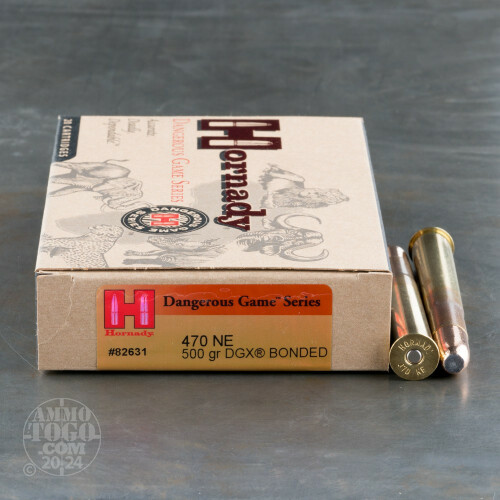 470 NE Ammunition for Sale. Hornady 500 Grain DGX - 20 Rounds
