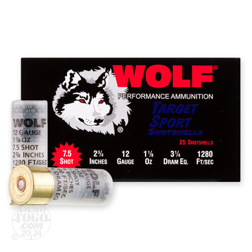 12 Gauge Ammunition for Sale. Wolf 1-1/8 oz. #7-1/2 Shot - 250 Rounds