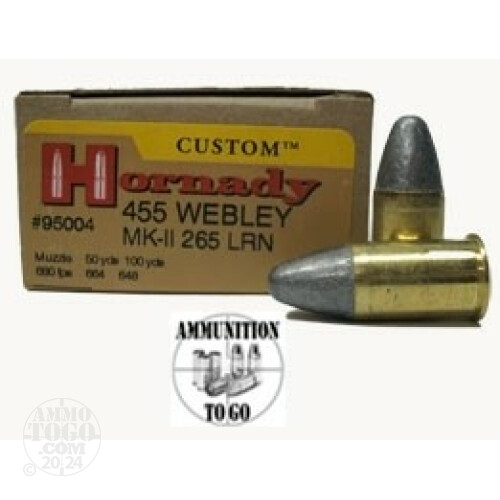 455 WEBLEY Ammo - 20 Rounds of 265 Grain Lead Round Nose (LRN) by Hornady