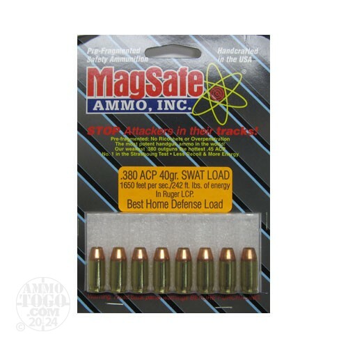 380 Auto (ACP) Ammo - 8 Rounds of 40 Grain Jacketed Hollow-Point (JHP ...