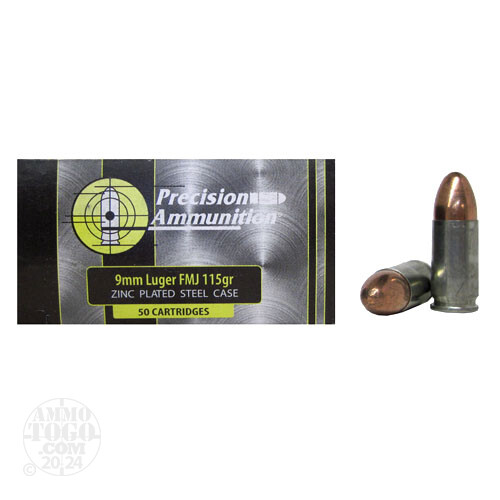 9mm Luger (9x19) Ammunition for Sale. MFS 115 Grain Full Metal Jacket ...