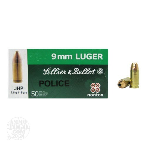9mm Luger (9x19) Ammo - 50 Rounds of 115 Grain Jacketed Hollow-Point ...
