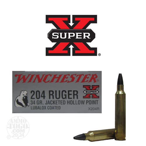 204 Ruger Ammunition for Sale. Winchester 34 Grain Hollow Point - 20 Rounds
