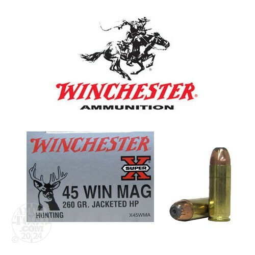 45 WIN MAG Ammunition for Sale. Winchester 260 Grain Jacketed Hollow ...