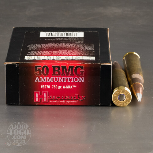 50 BMG Ammunition for Sale. Hornady 750 Grain A-MAX - 100 Rounds