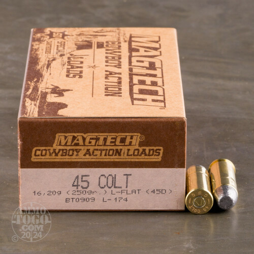 45 Long Colt Ammo - 50 Rounds of 250 Grain Lead Flat Nose by Magtech