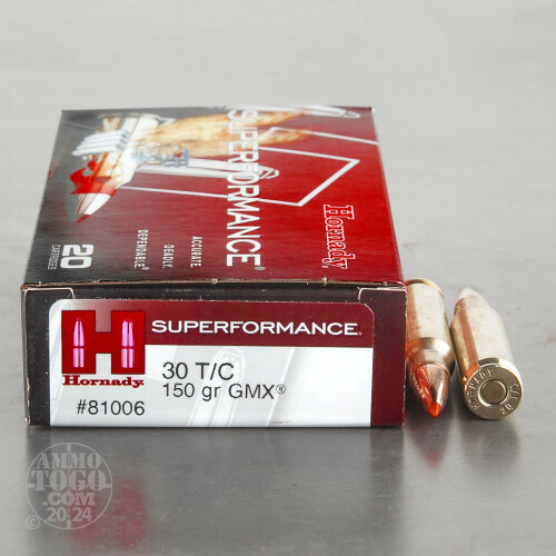 30 Thompson Center Ammunition for Sale. Hornady 150 Grain GMX - 20 Rounds