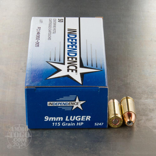 9mm Luger (9x19) Ammo - 50 Rounds of 115 Grain Jacketed Hollow-Point ...