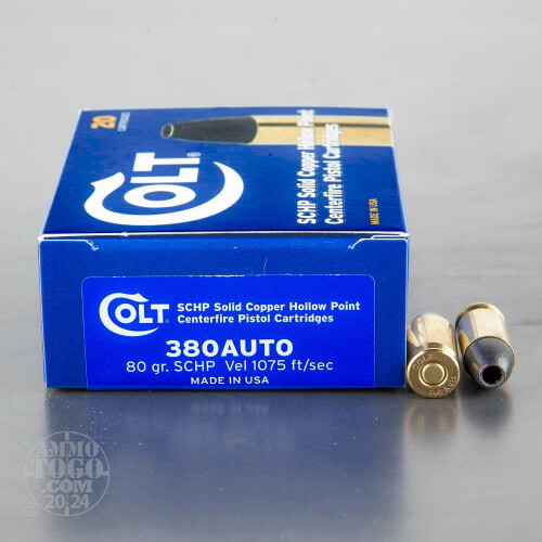 380 Auto (ACP) Jacketed Hollow-Point (JHP) Ammo for Sale by Colt - 20 ...