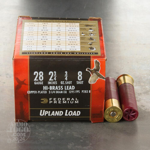 28 Gauge Ammunition for Sale. Federal 3/4 oz. #8 Shot - 25 Rounds