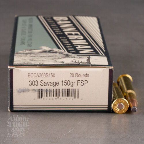 303 Savage Ammunition for Sale. Bannerman 150 Grain Flat Soft Point ...
