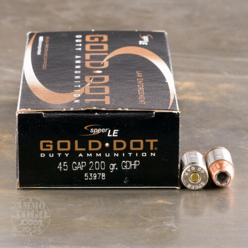 45 GAP Ammo - 50 Rounds of 200 Grain Jacketed Hollow-Point (JHP) by Speer