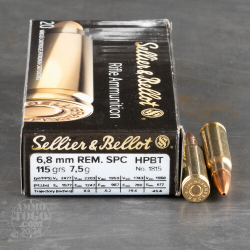 6.8 SPC Ammunition for Sale. Sellier & Bellot 115 Grain Hollow-Point ...