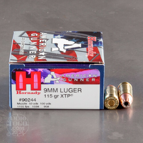 9mm Luger (9x19) Ammunition for Sale. Hornady 115 Grain Jacketed Hollow ...