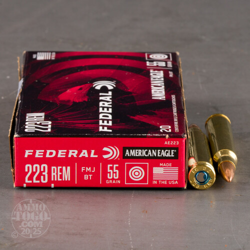 223 Remington Ammo - 20 Rounds of 55 Grain Full Metal Jacket Boat Tail ...