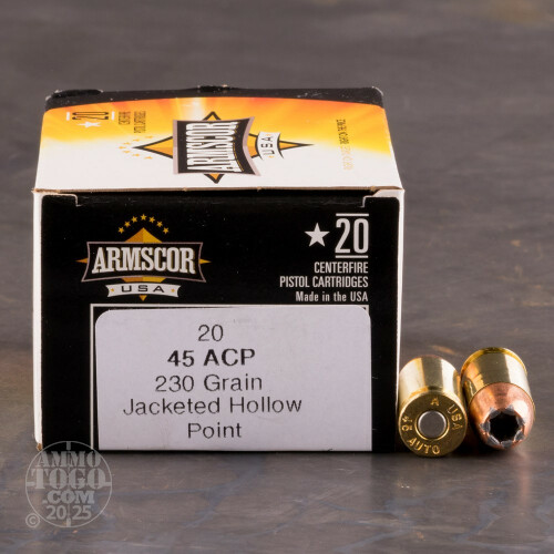 45 ACP (Auto) Jacketed Hollow-Point (JHP) Ammo for Sale by Armscor - 20 ...