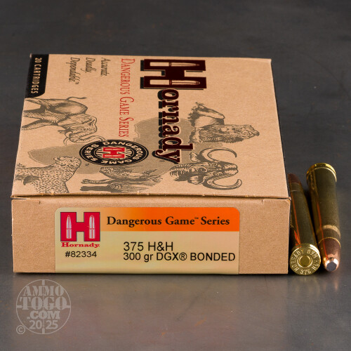 375 H&H Magnum Ammunition for Sale. Hornady 300 Grain DGX - 20 Rounds