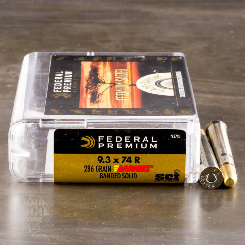 9.3X74R Ammo - 20 Rounds of 286 Grain Banded Solid Flat Nose by Federal