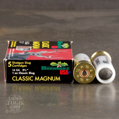 16 Gauge Ammo - 25 Rounds of 1 oz. Rifled Slug by Brenneke Slugs