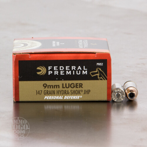 9mm Luger (9x19) Ammo - 20 Rounds of 147 Grain Jacketed Hollow-Point ...