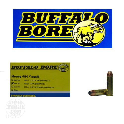 454 Casull Ammo - 20 Rounds of 300 Grain Lead Flat Nose by Buffalo Bore