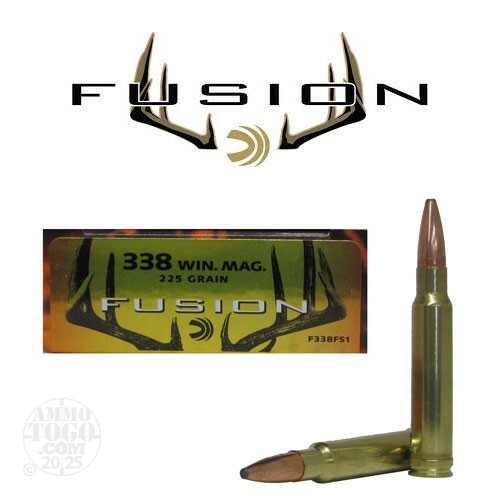 338 Winchester Magnum Ammo - 20 Rounds of 225 Grain Fusion by Federal