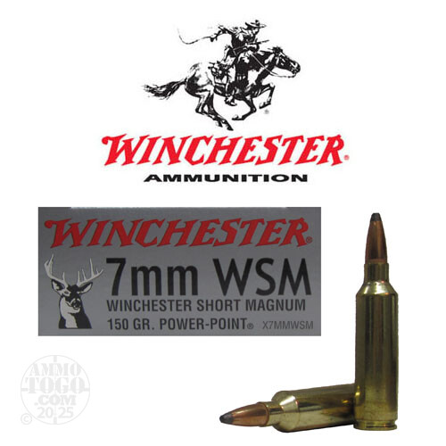 7mm Win Short Mag Ammunition for Sale. Winchester 150 Grain Power-Point ...