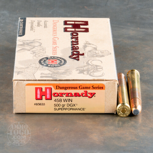 458 Winchester Mag Ammunition for Sale. Hornady 500 Grain DGX - 20 Rounds