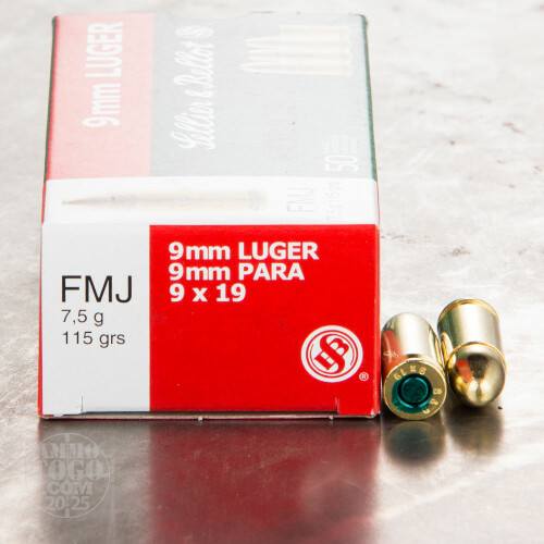 9mm Luger (9x19) Full Metal Jacket (FMJ) Ammo for Sale by Sellier ...