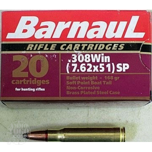 308 Winchester (7.62X51) Ammunition for Sale. Barnaul 168 Grain Soft ...