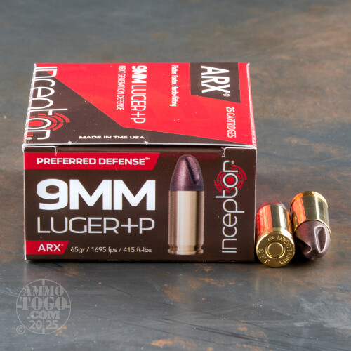 9mm Luger (9x19) Ammo - 25 Rounds of 65 Grain ARX by Inceptor