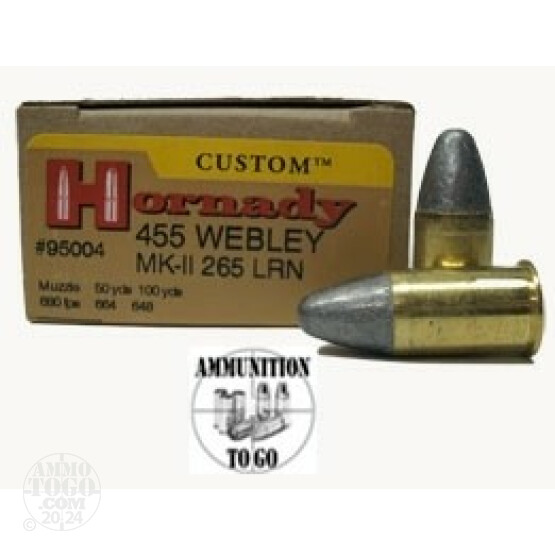 455 WEBLEY Ammo - 20 Rounds of 265 Grain Lead Round Nose (LRN) by Hornady