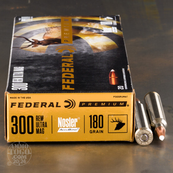 300 Ultra Mag. Ammo - 20 Rounds of 180 Grain Nosler AccuBond by Federal